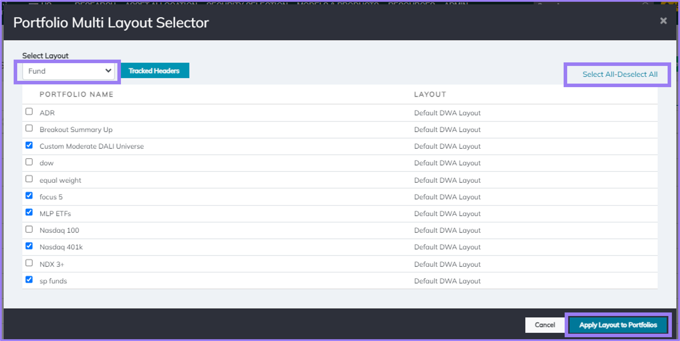 How to apply portfolio layouts across multiple portfolios – Nasdaq Dorsey Wright