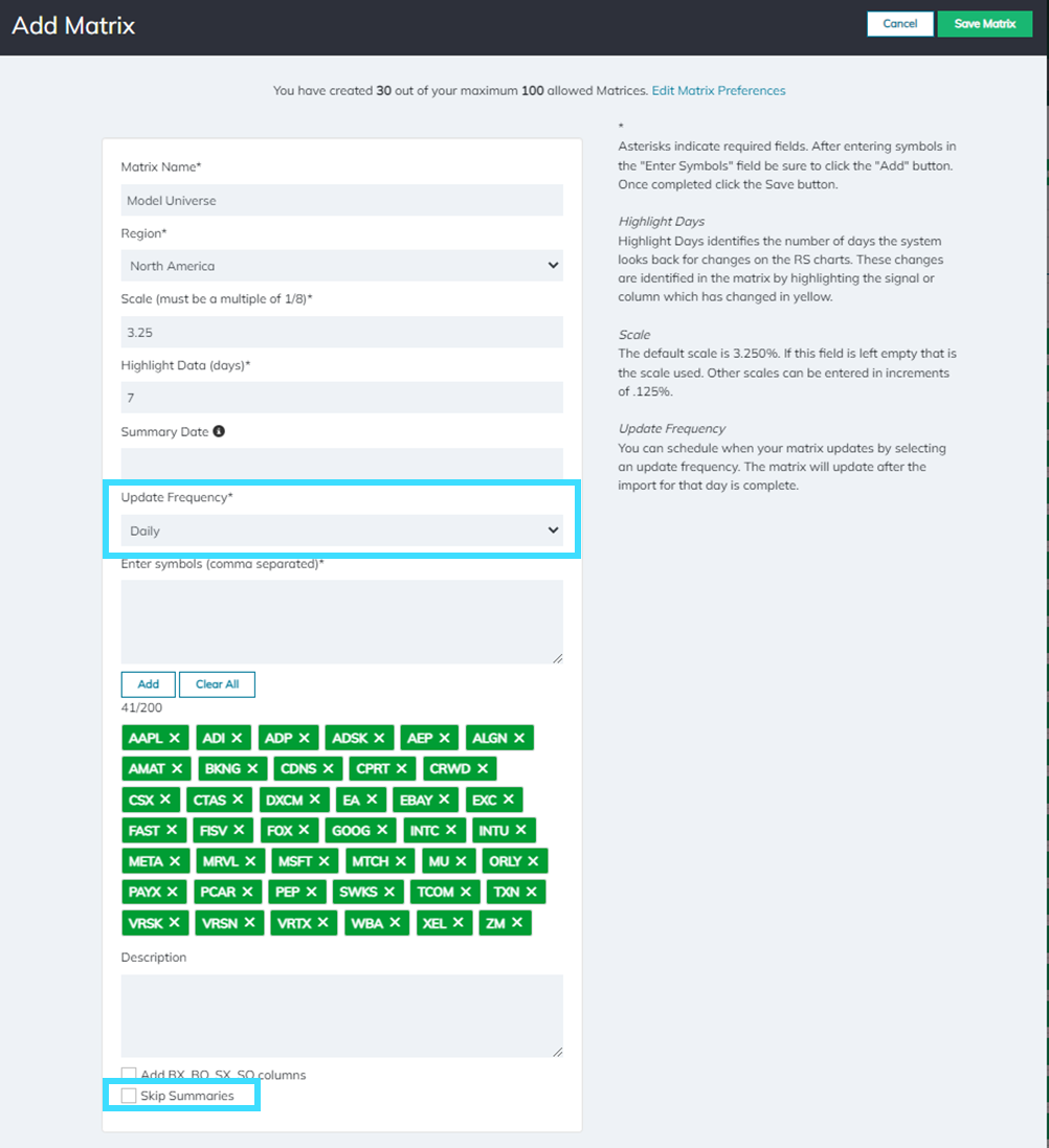 Creating a Custom Matrix – Nasdaq Dorsey Wright
