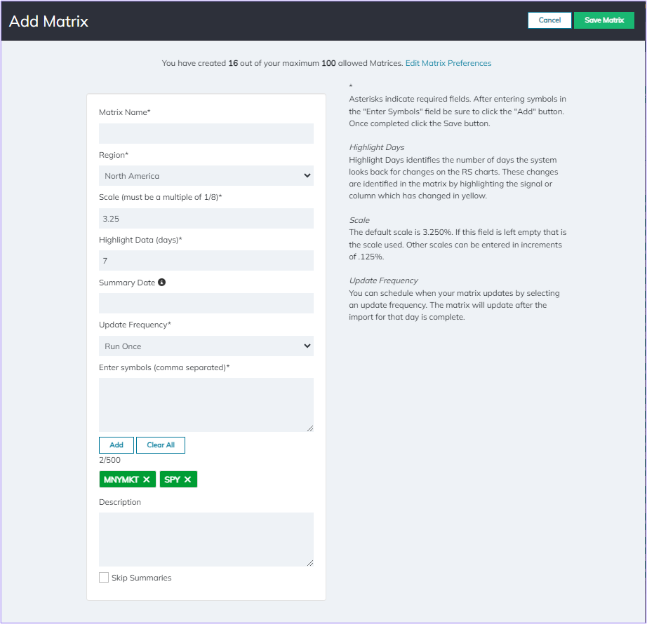 Creating a Custom Matrix – Nasdaq Dorsey Wright